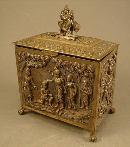 Antique Hindu Allegorical Silver Box With Incredibl