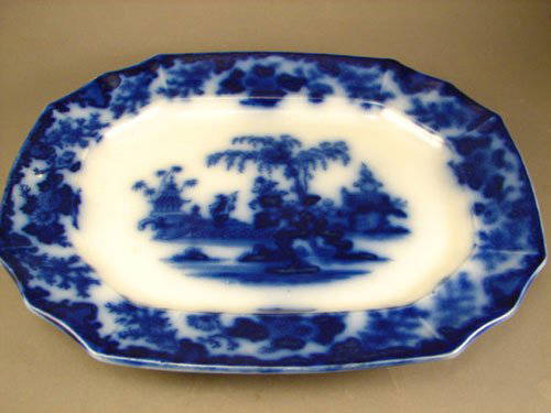 Scinde Pattern Antique Flow Blue Platter. 1 1/2"h