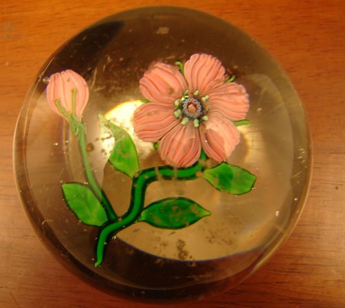 Antique Paperweight With Lampwork Flower And Polish