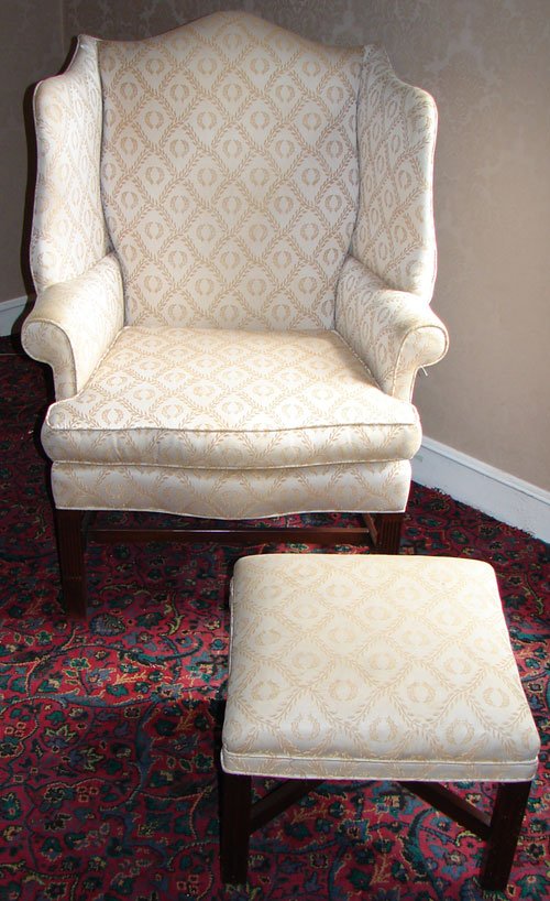 1010: Harden Wing Chair & Ottoman with Cherry Chippenda