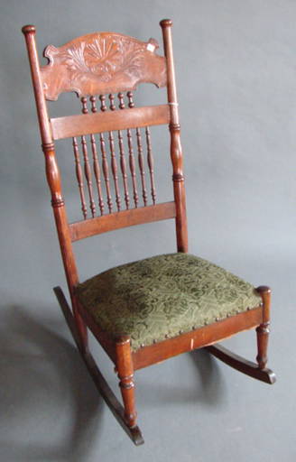 Victorian Oak Rocker With Spindle Back And Pressed