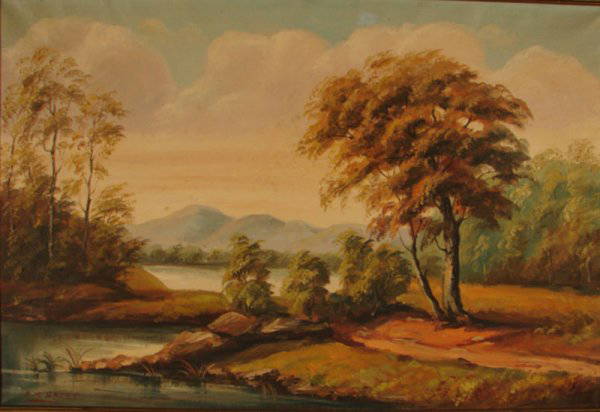 B.m. Brown Oil Painting On Canvas. Landscape