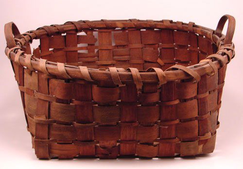 Antique Splint Basket With Two Handles. Losses To