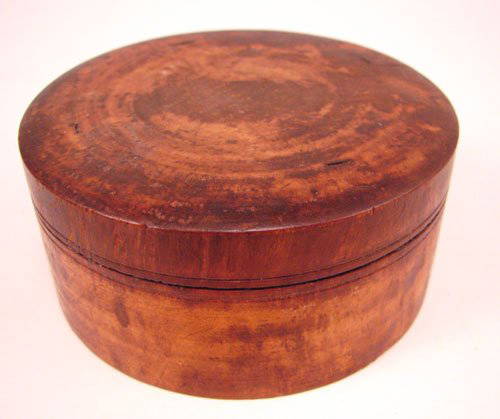 Antique Treen Covered Round Box. Tight Split To C