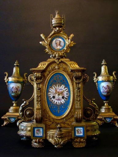 19th. Century Ph Mourey Gilt Clock Garniture