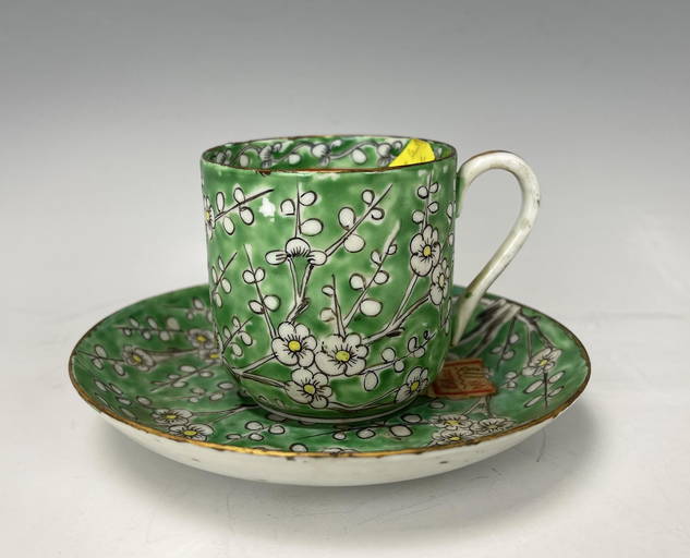 Chinese Green Ground Plum Bossom Porcelain Teacup and Saucer (#0154) on ...