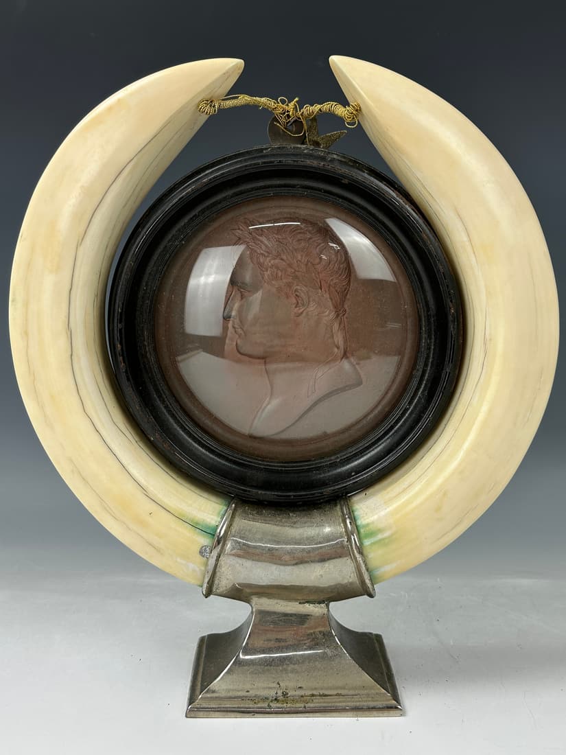 Bronze Profile Portrait Of Napoleon Framed By Two Walrus Teeth Auction