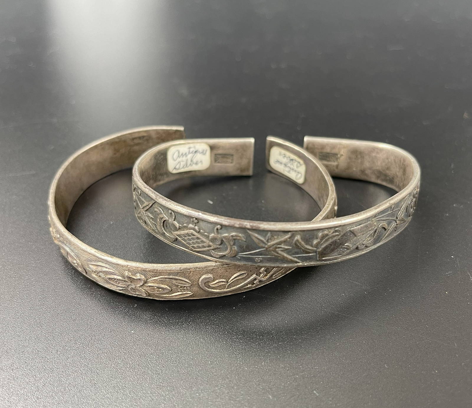 Two Vintage Chinese Sterling Silver Bangles Marked Auction