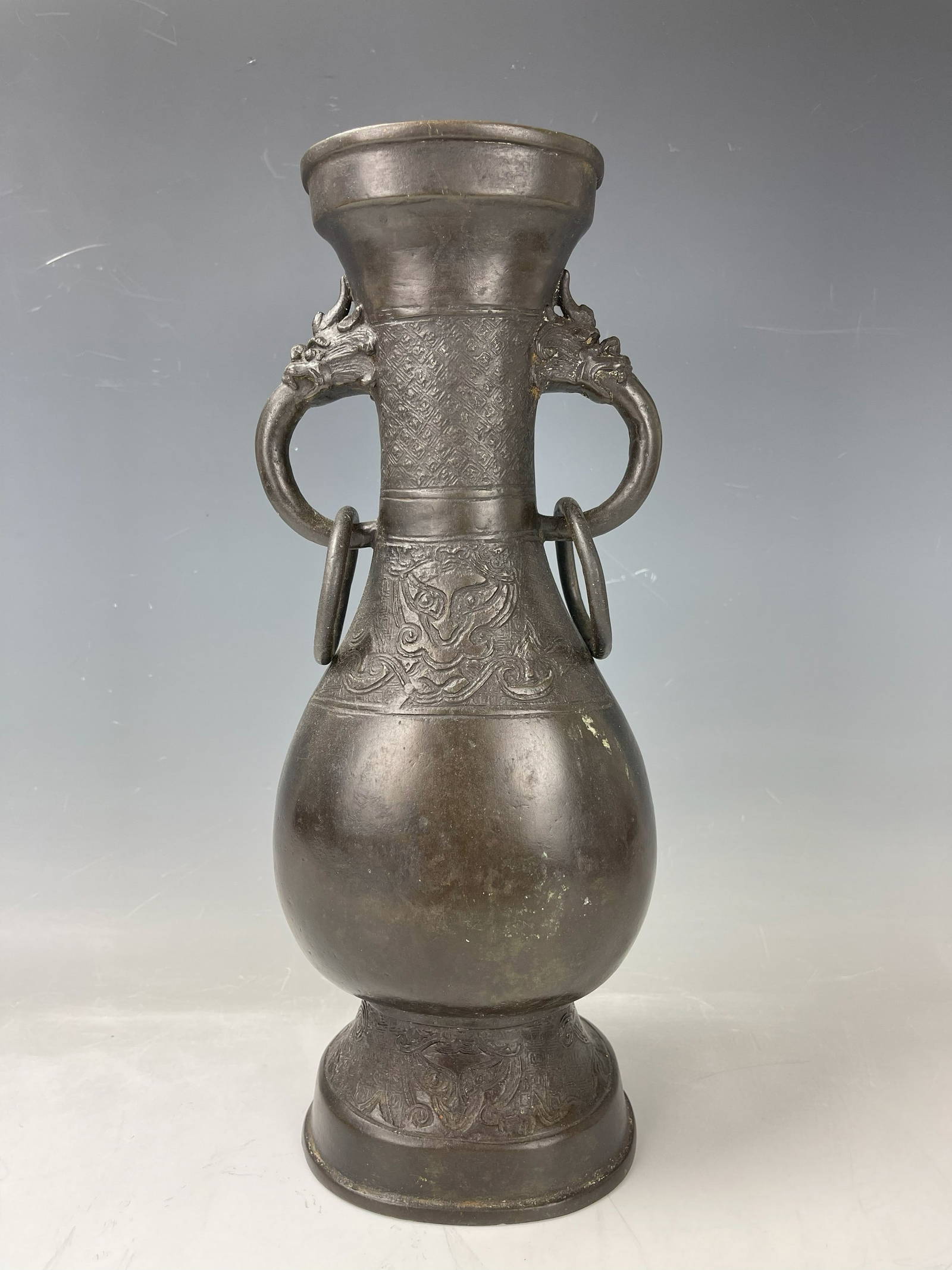 Chinese Ming Taotie Masks And Double Loops Bronze Cast Vase Auction