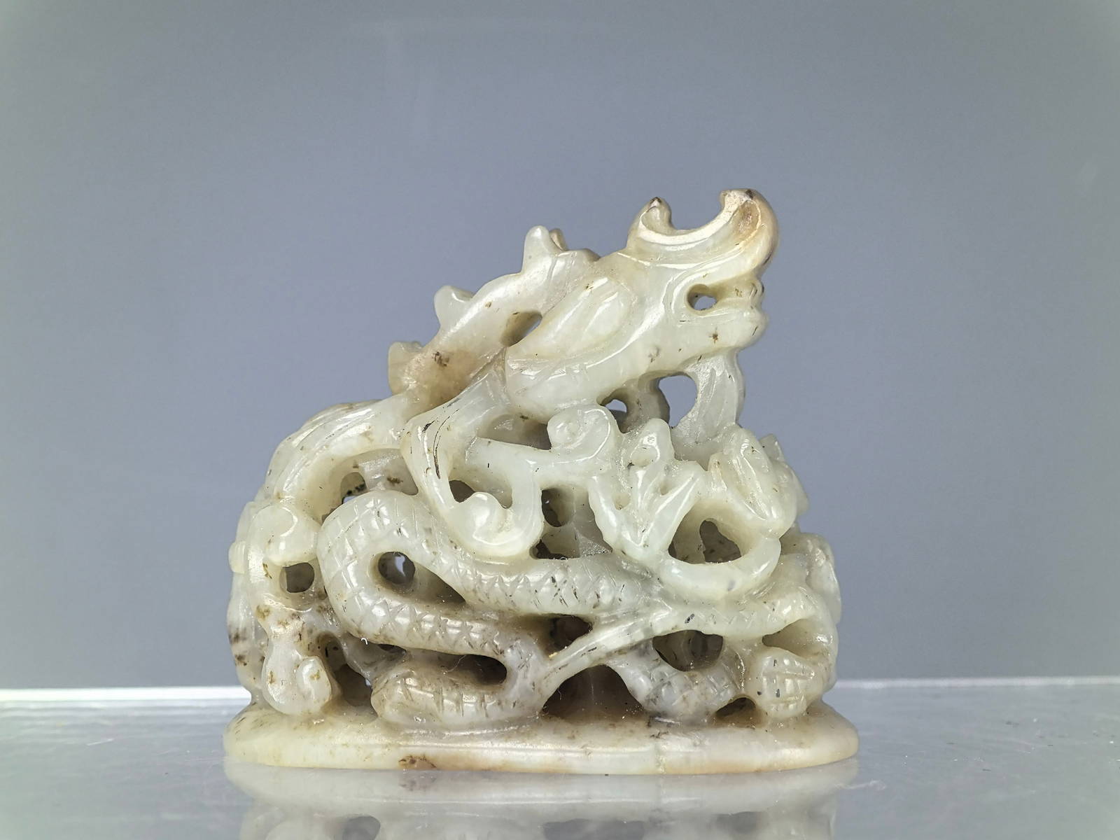 A Chinese Detail Carved Jade Dragon Statue Auction