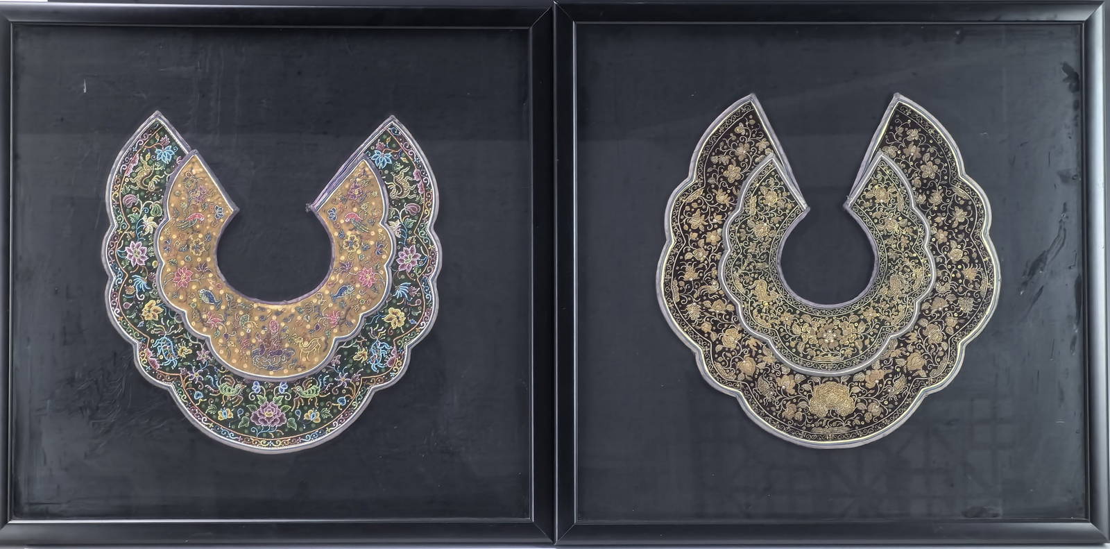 Framed Two Chinese Embroidered Ladys Piling Collar Auction