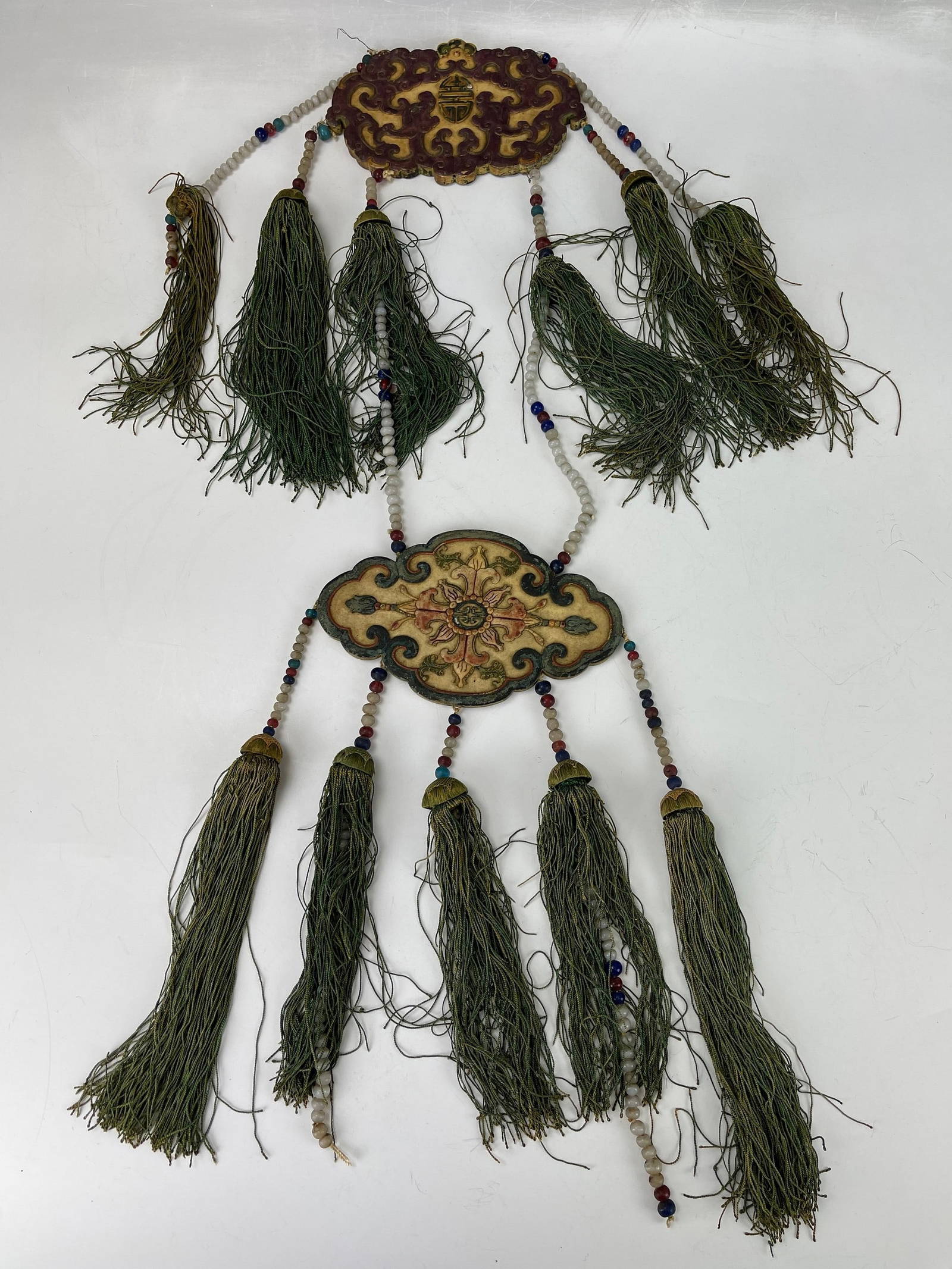 Antique Ornament Carved Dragon Bone Plaques With Tassels Auction