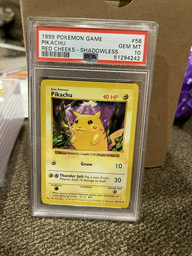 1999 Pokemon Game Pikachu Red Cheeks Shadowless #58 Psa