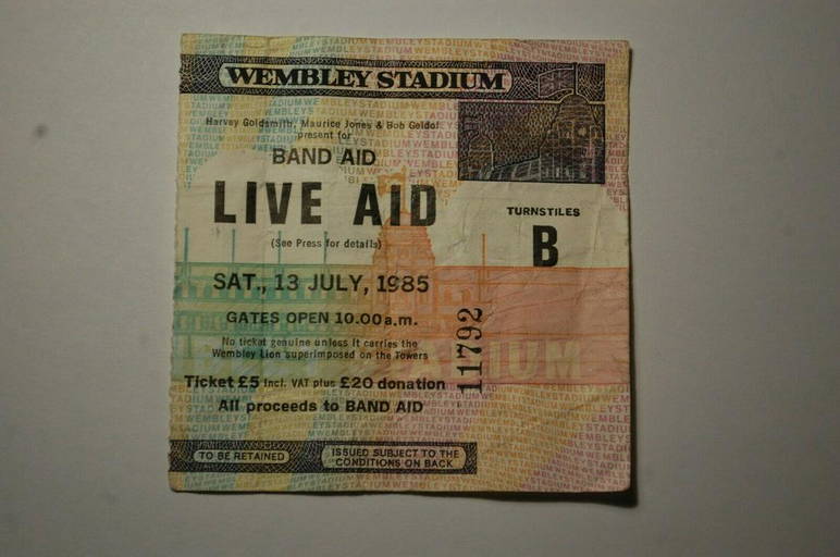 Live Aid 1985 Concert Original Ticket Stub Wembley