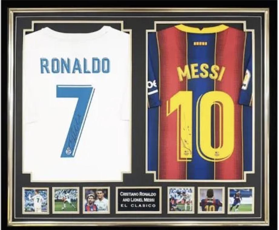 Lionel Messi & Cristiano Ronaldo Signed & Framed Jersey
