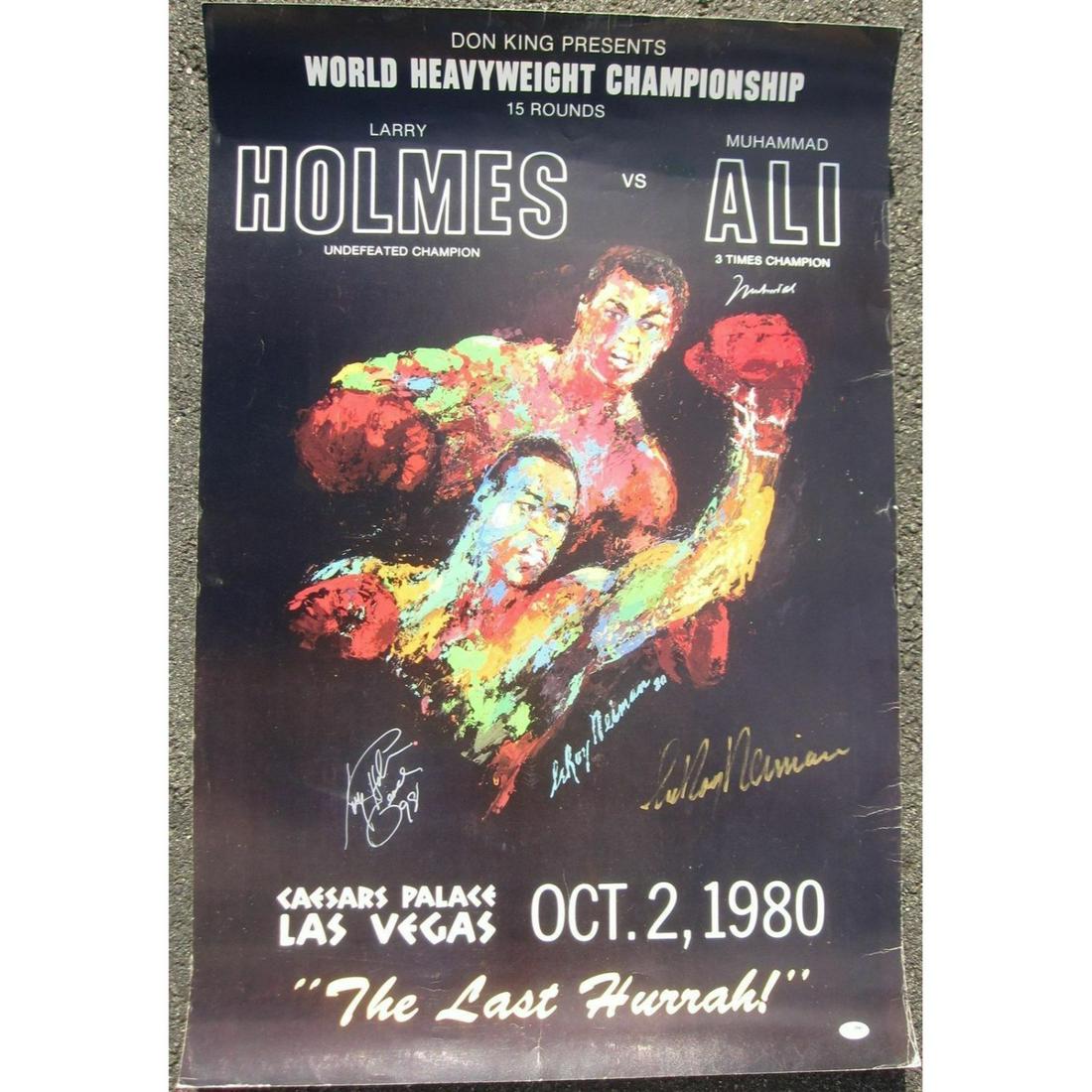 Muhammad Ali Larry Holmes Leroy Neiman Triple Signed