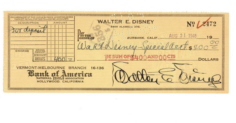 Walt Disney signed Check JSA LOA Rare - Feb 10, 2022 | Activity ...