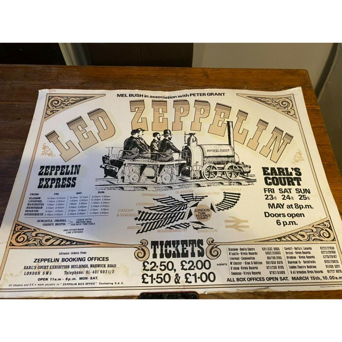 Led Zeppelin Original zeppelin express 1975 Earls Court concert poster ...