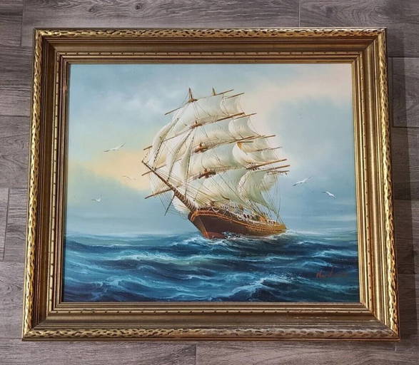 Vtg Oil Painting Maritime Colonial Ship Painting Signed "hydan" Rupert ...