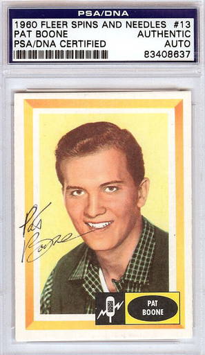 Pat Boone Signed 1960 Fleer Spins & Needles Card #13 (psa)