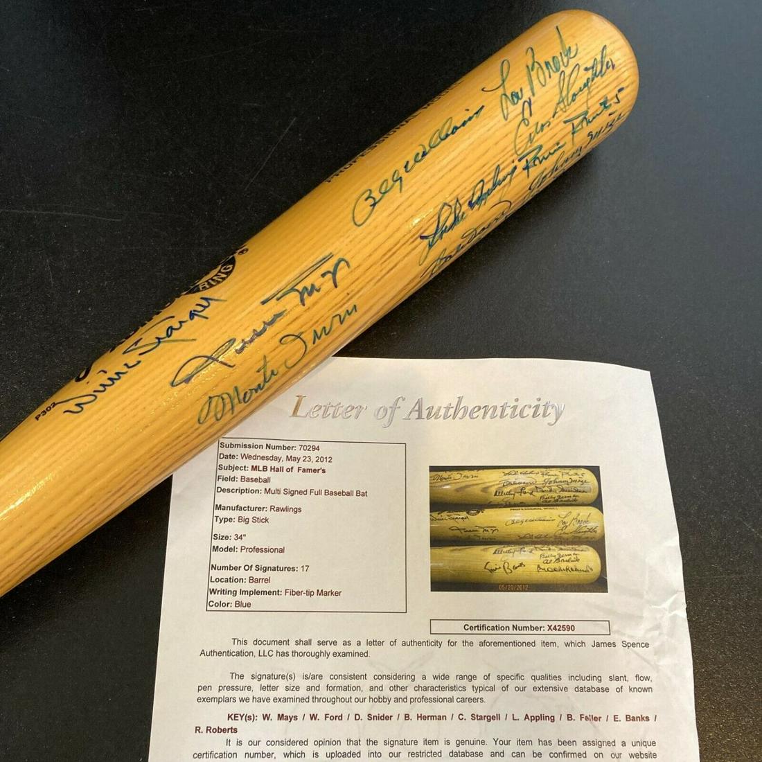 Willie Mays Ernie Banks Hall Of Fame Multi Signed Baseball Bat 17 Sigs ...