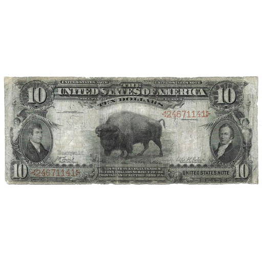 RARE!! 1901 $10 TEN DOLLAR LEGAL TENDER BISON BUFFALO NOTE CURRENCY ...
