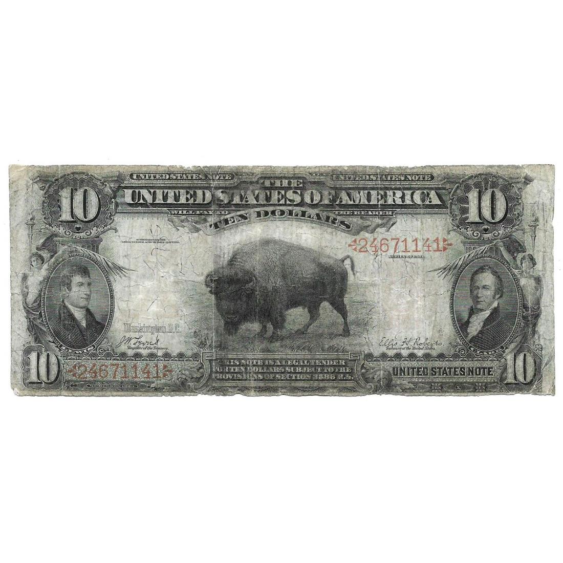 RARE!! 1901 $10 TEN DOLLAR LEGAL TENDER BISON BUFFALO NOTE CURRENCY ...