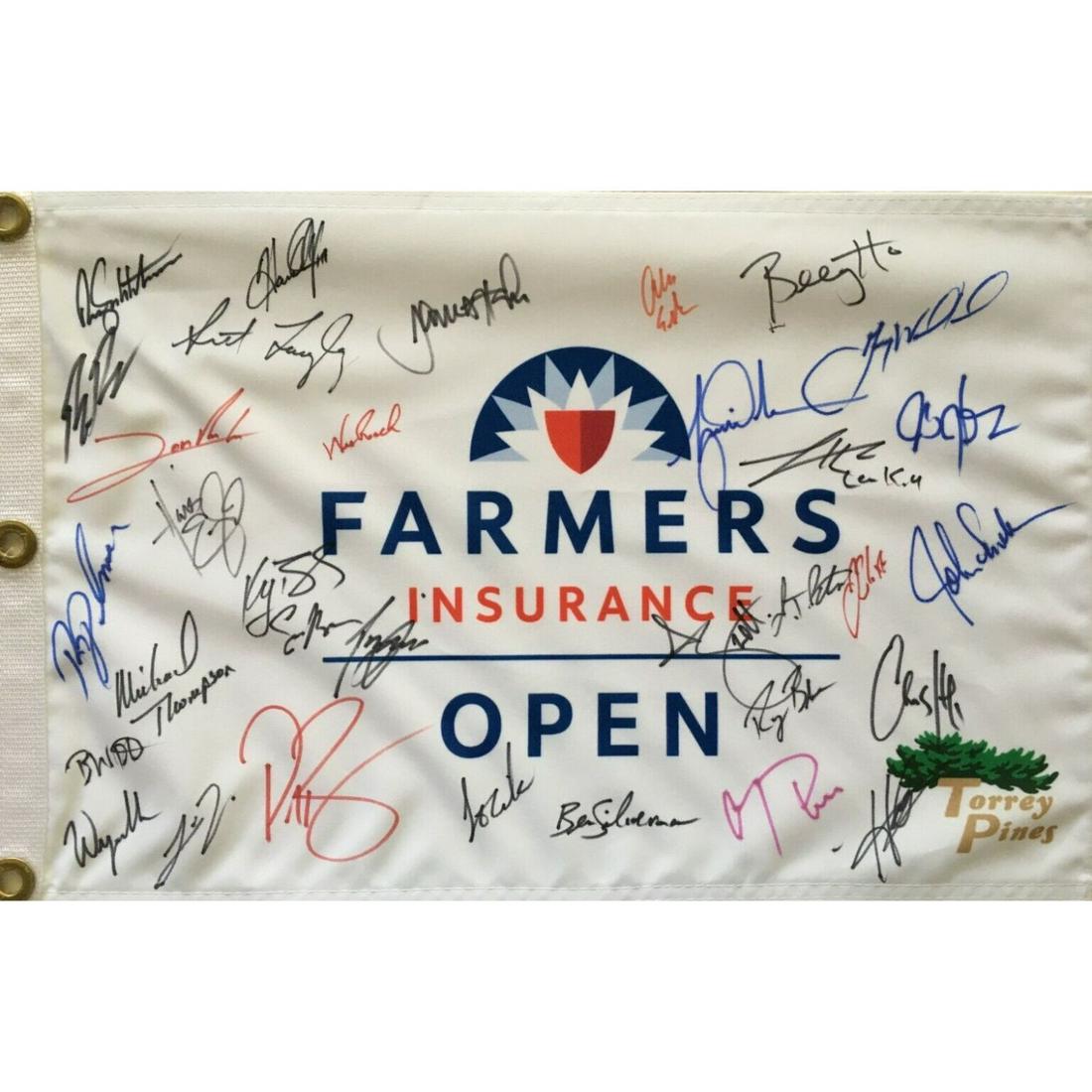 Multi-Signed 2019 Farmers Insurance Open Pin Flag With 34 Signatures ...