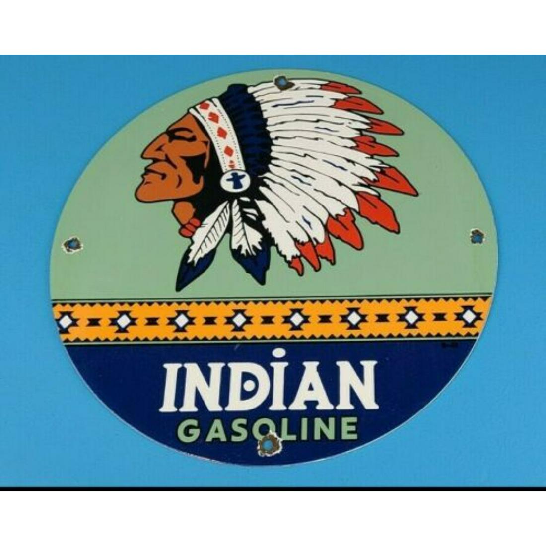 VINTAGE INDIAN GASOLINE PORCELAIN CHIEF GAS MOTOR OIL SERVICE STATION ...