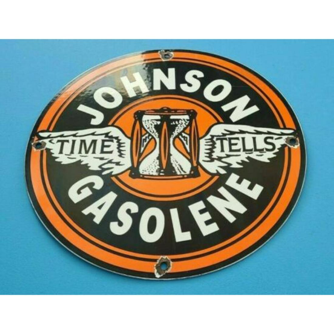 Vintage Johnson Gasoline Porcelain Sign Gas Service Station Pump Sign