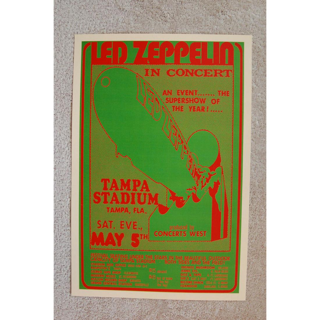 Led Zeppelin Concert Tour Poster 1973 Tampa Auction