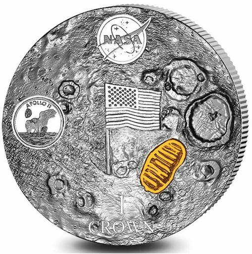 2oz 2019 Ascension Island Apollo 11 Nasa 1 Crown Coin