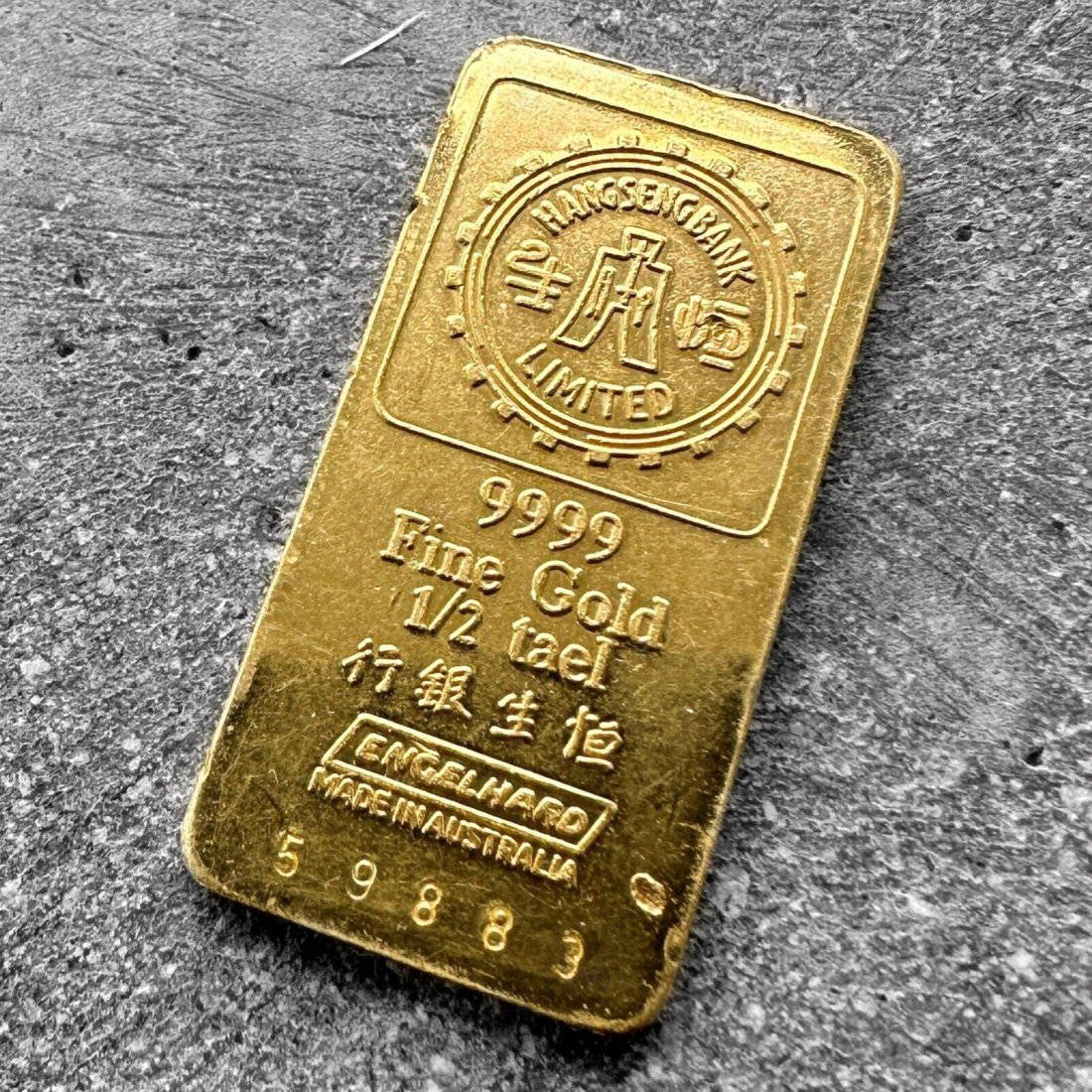 Engelhard Australia 1/2 Tael Gold Bar Struck .9999+ Hang Seng Bank ...