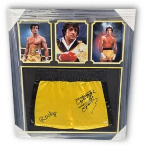 Sylvester Stallone Signed & Custom Framed Rocky Boxing Trunks (jsa Loa)
