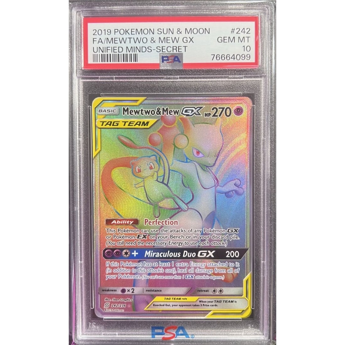 2019 Pokemon Sun & Moon Mewtwo & Mew Gx Unified Minds Secret Rare Full ...