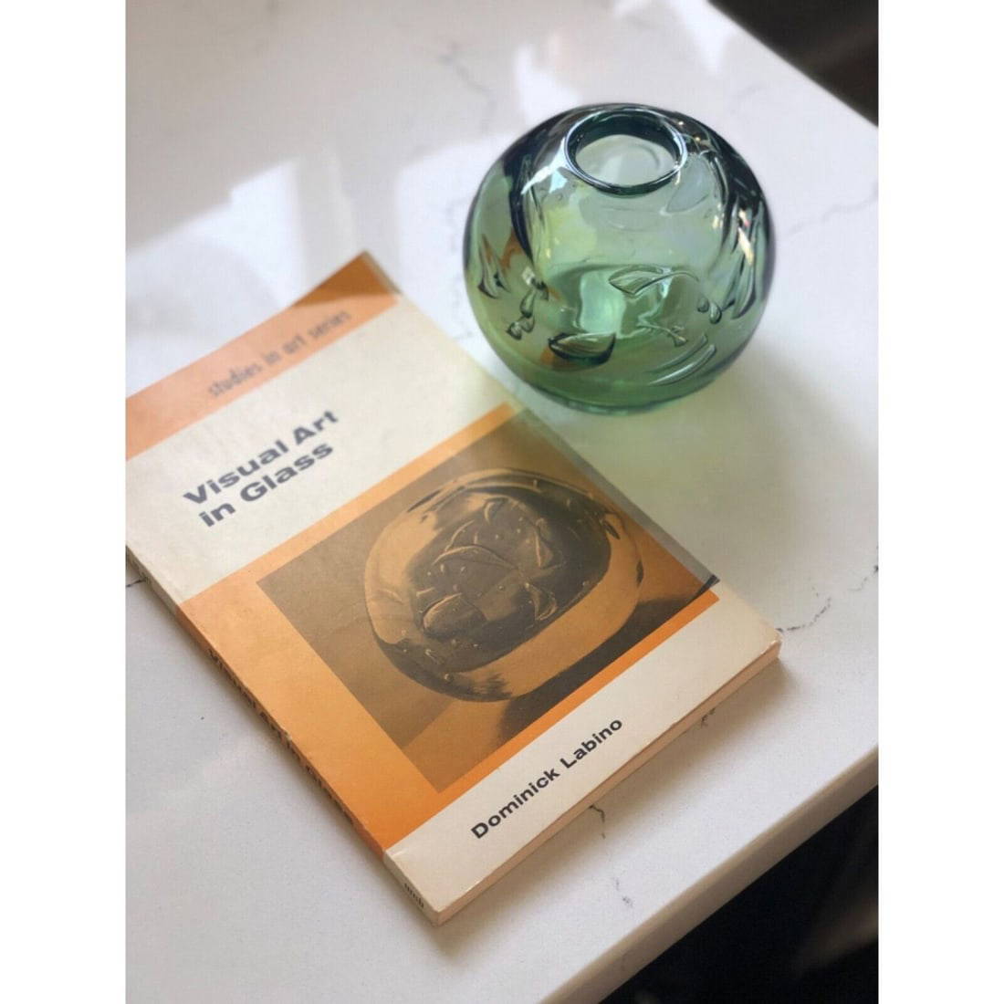 Vintage Dominick Labino Signed 4"x4" Art Glass Vase + Book Auction