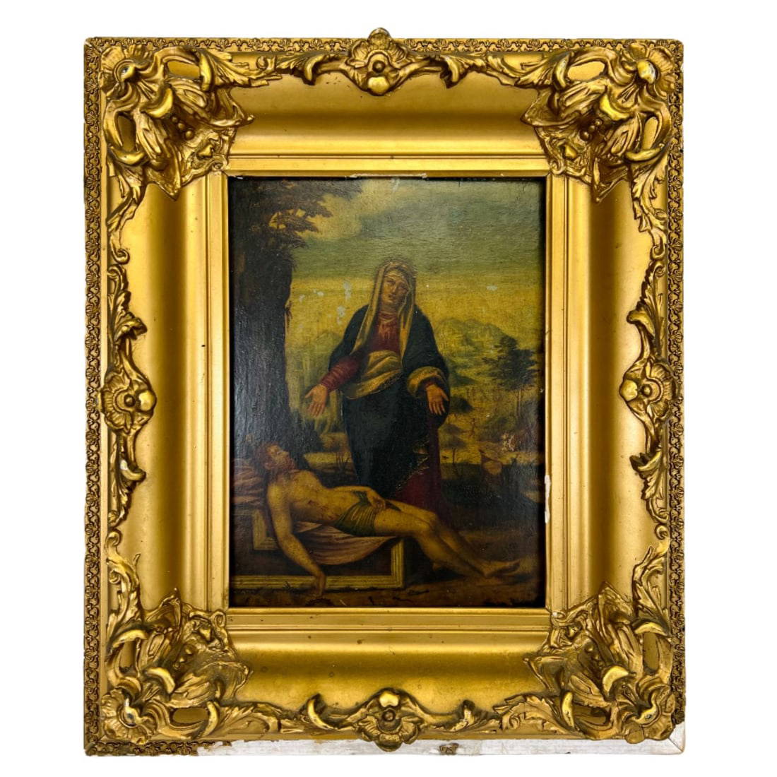 Antique 17thc Encaustic Madonna Jesus Crucifixion Oil O/b Religious Art ...