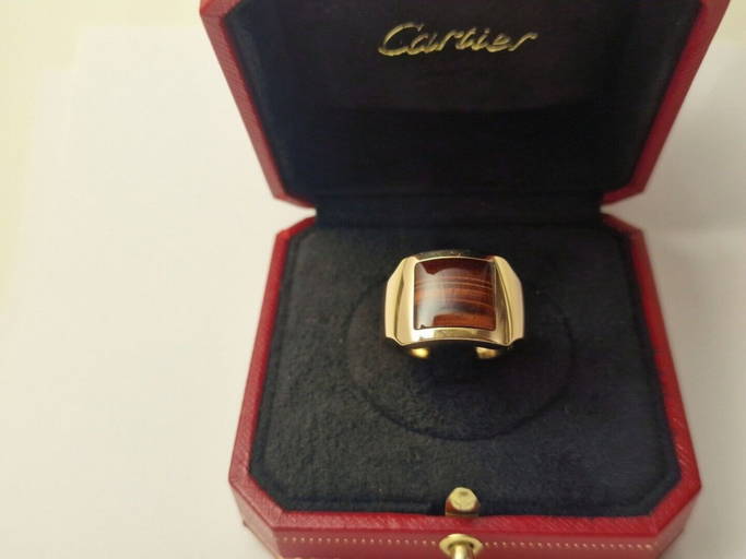 Cartier Santos Tiger's Eye Gold Ring