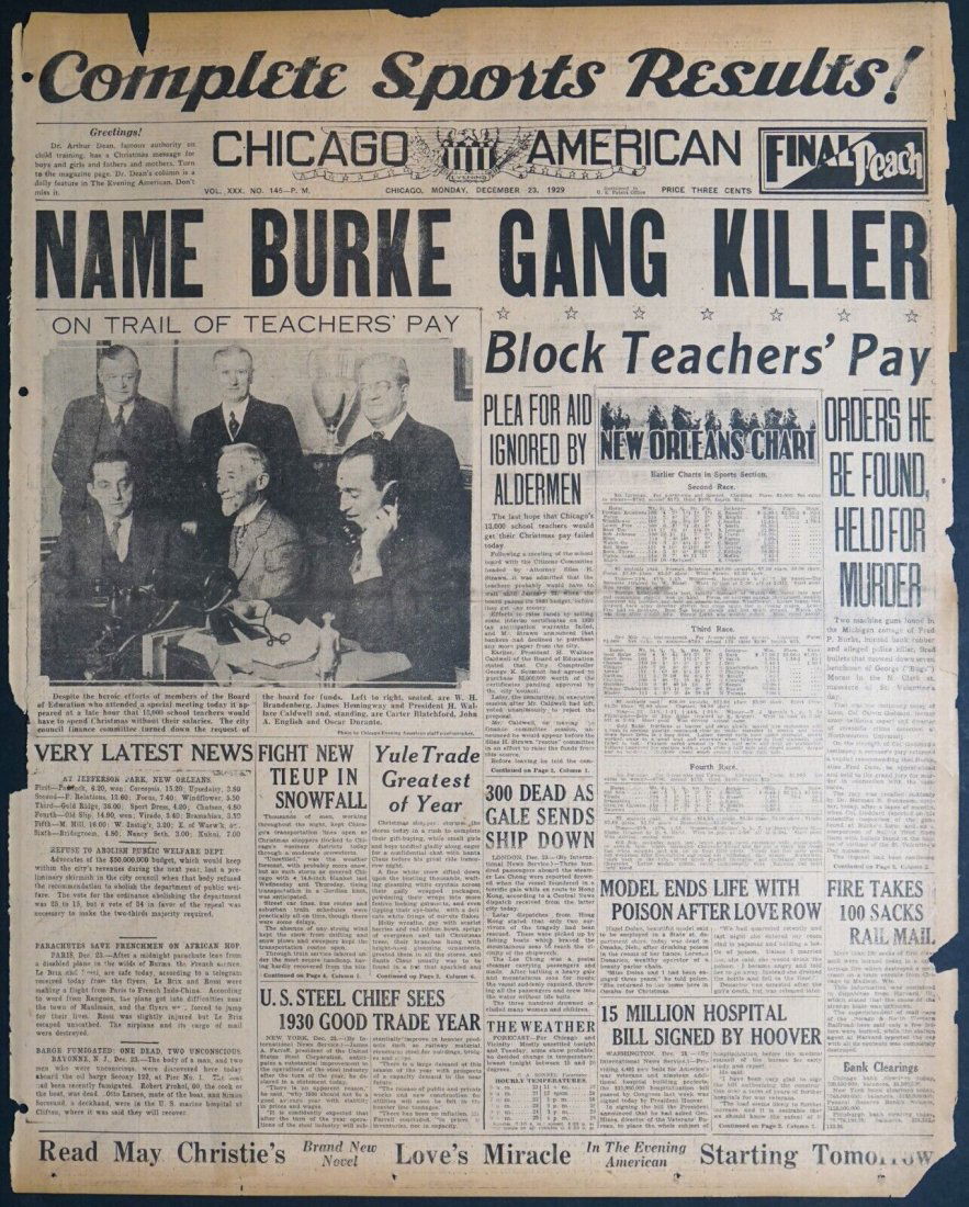 1929 Chicago Front Page Fred Burke Named St. Valentine's Day Massacre ...