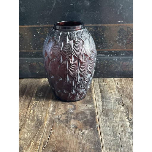 Vintage 1930s Cherry Amber Rene Lalique Vase, Grignon Model Number 1085