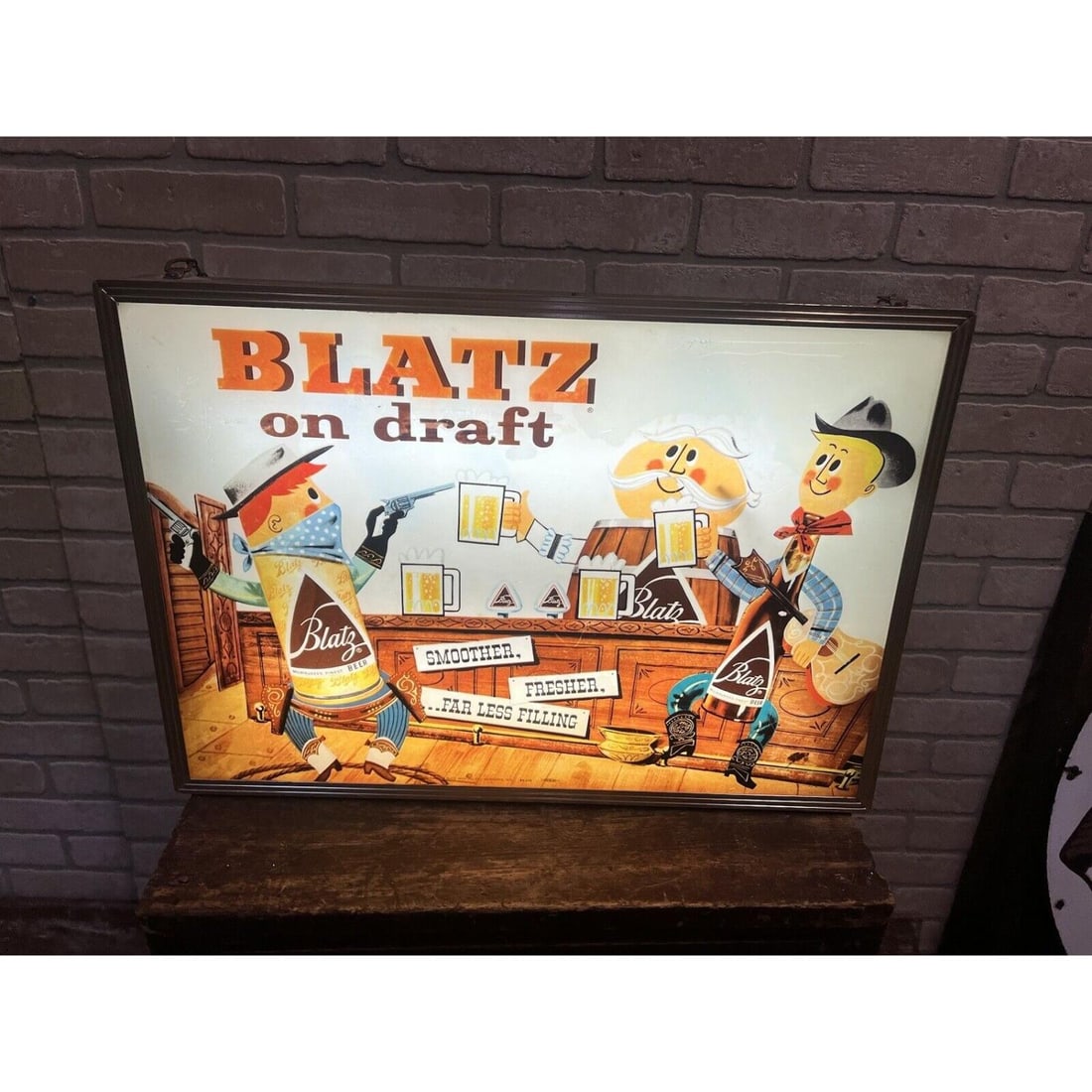 Rare Vintage 1959 Blatz Beer On Draft Cowboy Saloon Lighted Bar Beer ...