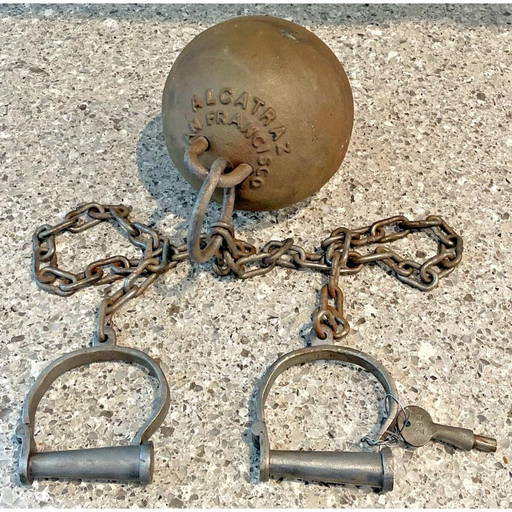 Rare Alcatraz Ball & Chain Leg Irons Cuffs + Key