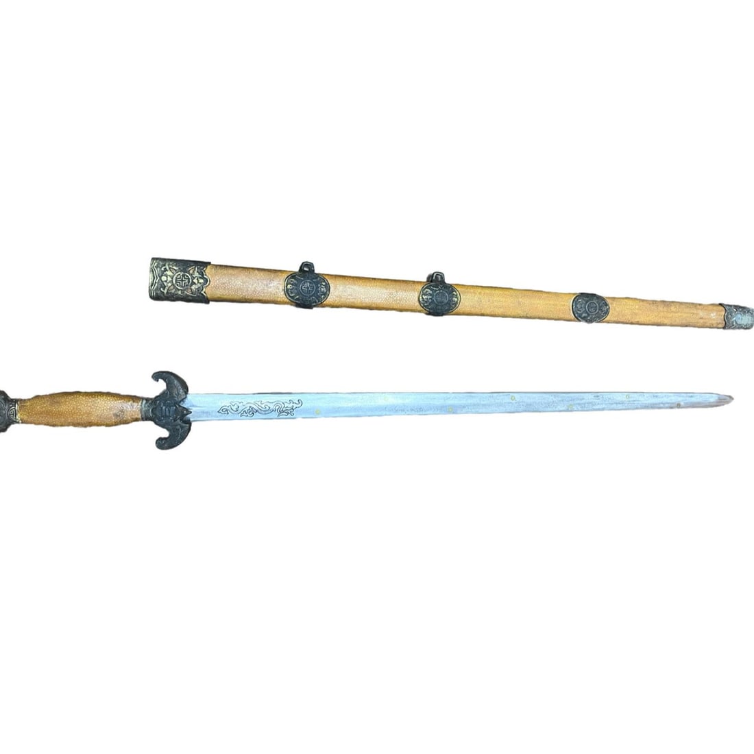 Antique Chinese Sword Jian W/ 7 Star Gold Inlay & Dragon Blade Rare ...