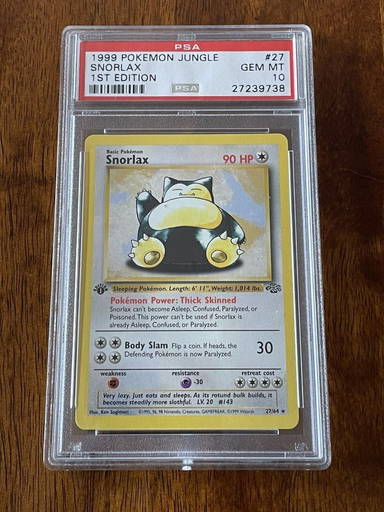 1999 Pokemon Jungle 27 Snorlax 1st Edition Rare Pokemon Tcg Card Psa 10 ...
