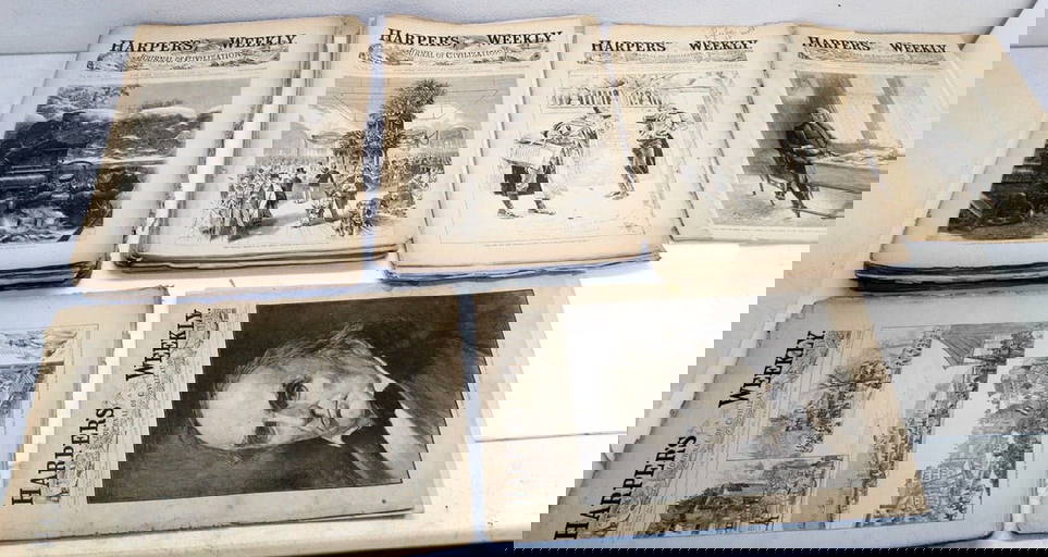 Lot Of 50+ Antique 1870s & 1880s Harpers Weekly Newspapers