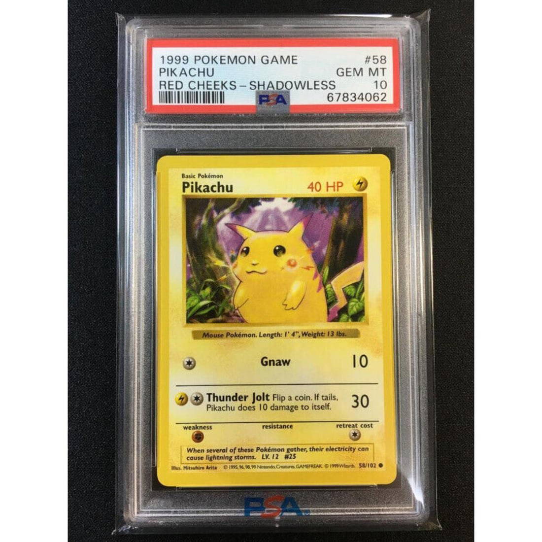 Red Cheeks Pikachu Pokemon 1999 Base Set Shadowless English 58/102 Psa ...