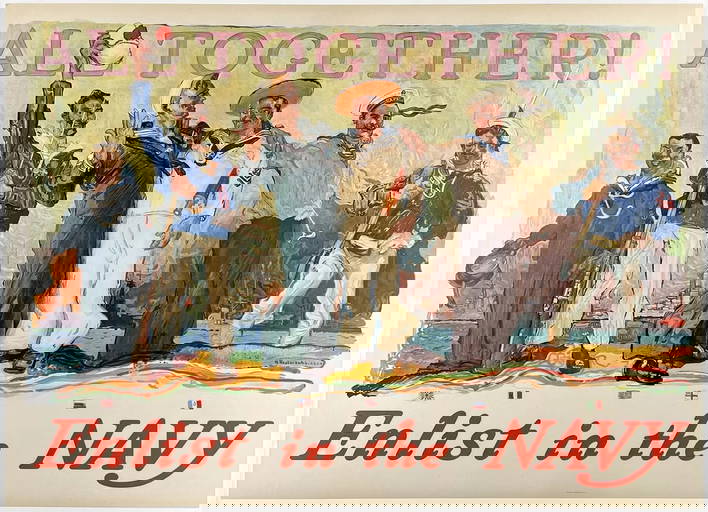 Original Vintage Poster All Together! Enlist In The Navy War Wwi ...