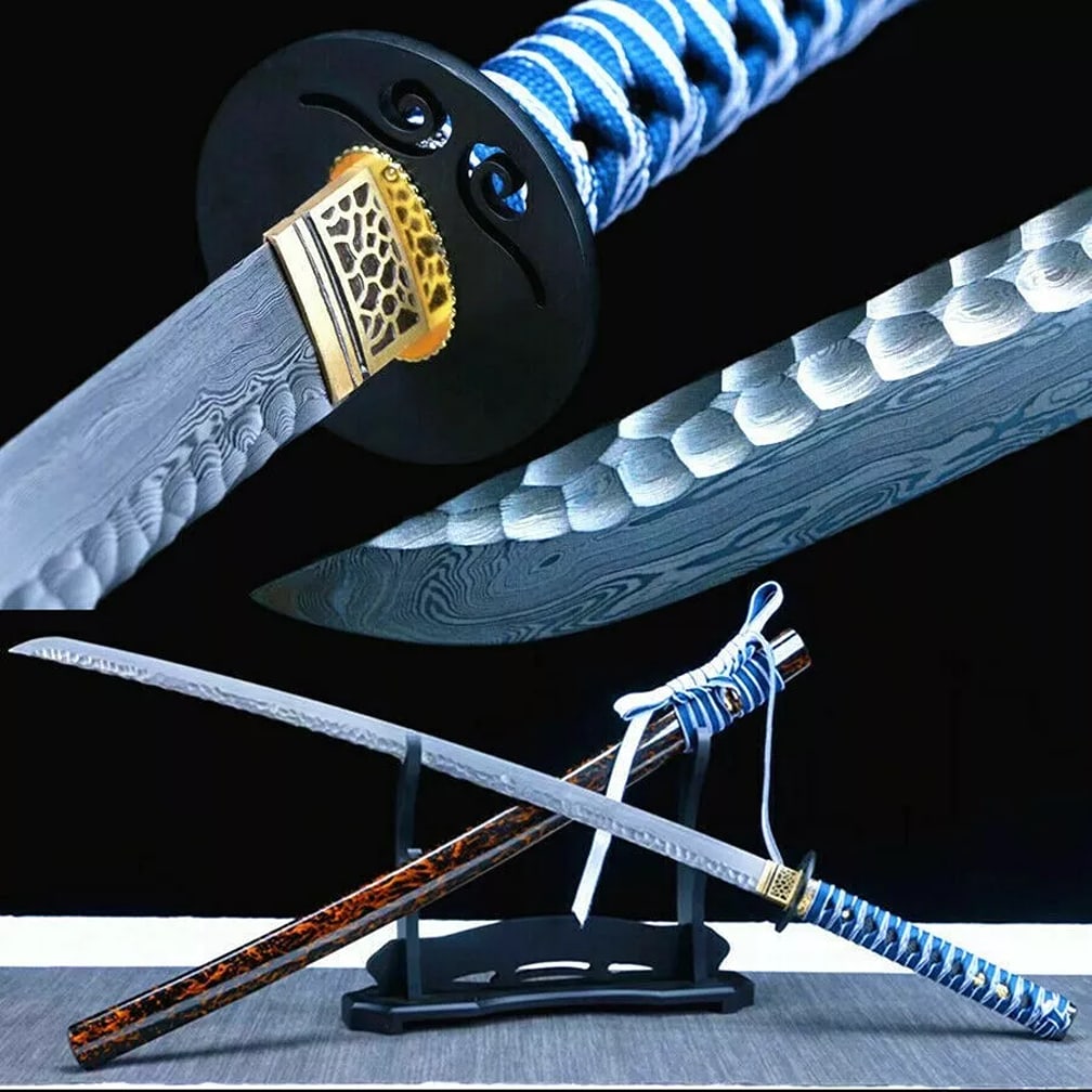 Japanese Folded Damascus Steel Katana Sword Auction