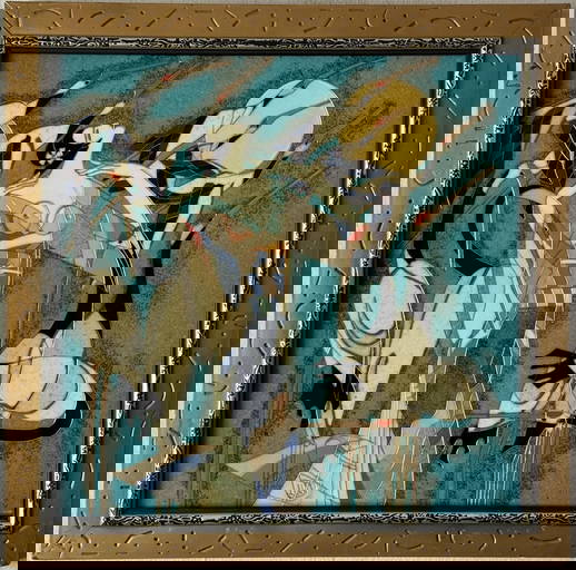 Vintage Chinese Modern Cubism Enamal Painting Asian Abstract