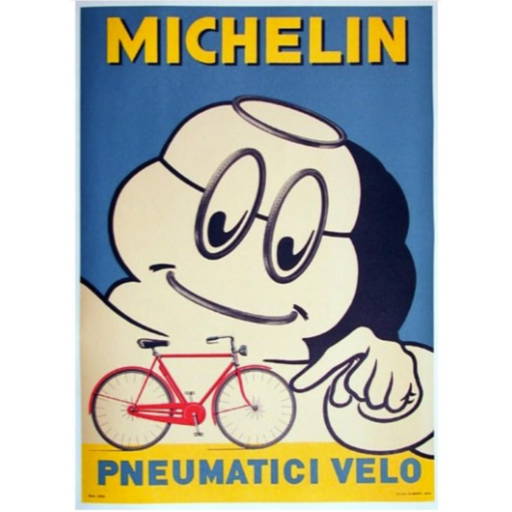 Bibendum Michelin Bicycle Tires 1950 Original Vintage Italian Poster